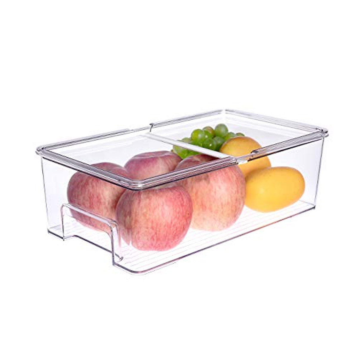 SANNO Vegetable Refrigerator Organizer Food Bins with lids Large Stackable Fridge Clear Organizers Kitchen Cabinet Organizer for Freezer, Kitchen, Countertops, Cabinets Pantry Storage Rack，set of 2
