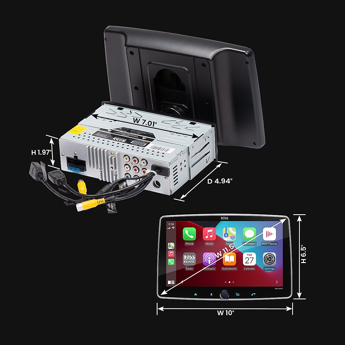 BOSS Audio Systems BE10ACP-C Car Stereo System - Apple CarPlay, Android Auto, 10.1 Inch Single Din, Touchscreen, Bluetooth Head Unit, Radio Receiver, Backup Camera, No CD Player, Backup Camera