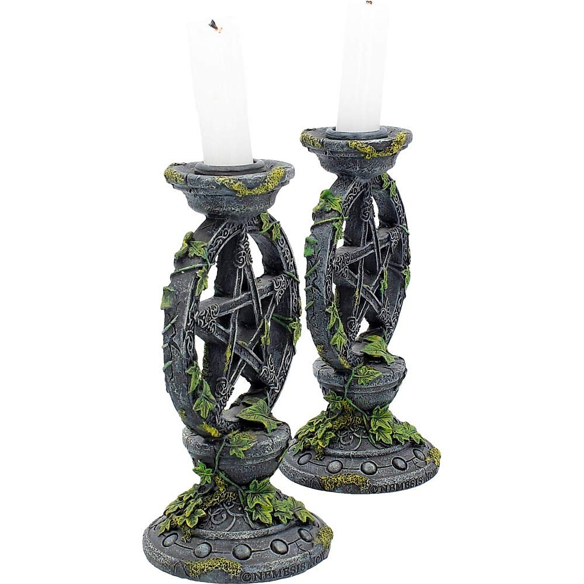 Nemesis Now Wiccan Pentagram Candlesticks Set of Two Candle Holder 15cm Black, Resin