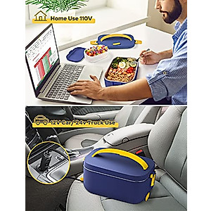 YISSVIC Electric Lunch Box Food Heater for Car and Truck,Portable Food Warmer Heater for Work 3 in 1 for 12V 24V 110V Heated Lunch Box with Removable Stainless Steel Container Upgraded Version