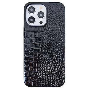 DMaos for iPhone 15 Pro Case for Women, Crocodile Synthetic Patent Leather Cover, Classic Fashion for iPhone15 Pro 2023 6.1 Inch - Black