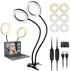 Dual Ring Light for Laptop, Computer, UPXDUMI 6 inch Desk Circle Light with Flexible Arm for Video Conferencing, Zoom Meetings, Streaming, Webcam Lighting, Video Recording, Photography, Makeup