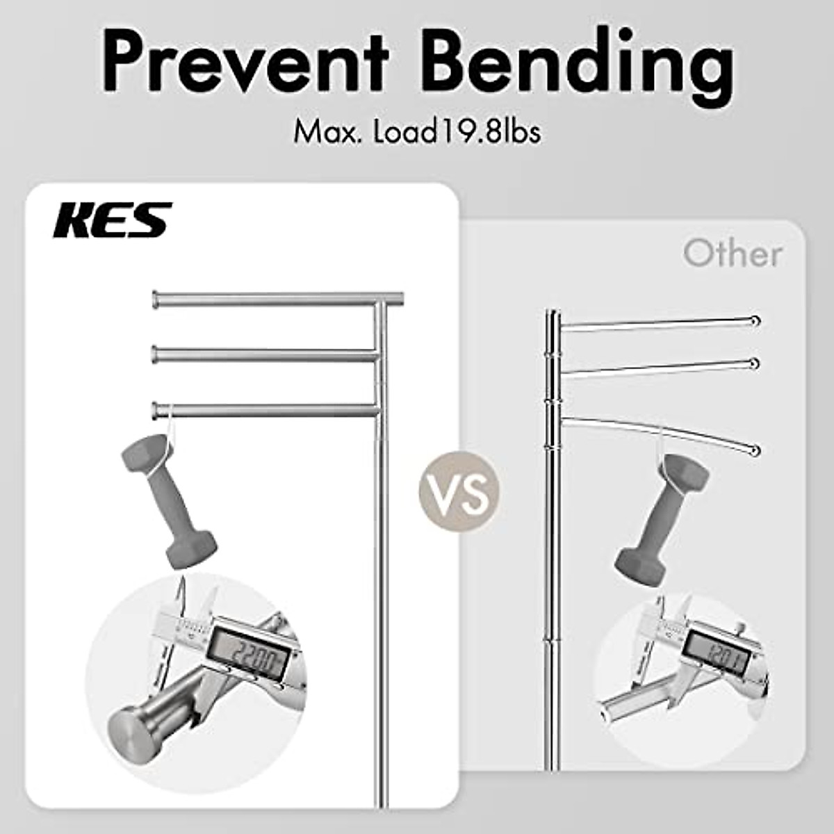 KES Towel Racks for Bathroom, 40-Inch Swivel Arms Standing 3 Bath Towel Racks with Weighted Marble Base, SUS304 Stainless Steel Brushed Finish, BTH219-2