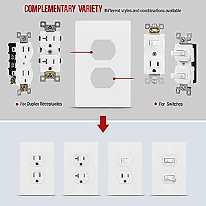 ENERLITES Screwless Duplex Wall Plates, Child Safe Receptacle Outlet Covers, Standard Size, 1-Gang 4.68"x 2.93", Unbreakable Polycarbonate Thermoplastic, UL Listed, SI8821-W-5PCS, Glossy, White
