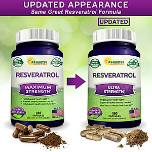 100% Natural Resveratrol - 1000mg Per Serving Max Strength (180 Capsules) Antioxidant Supplement, Trans-Resveratrol Pills for Heart Health & Pure, Polyphenols
