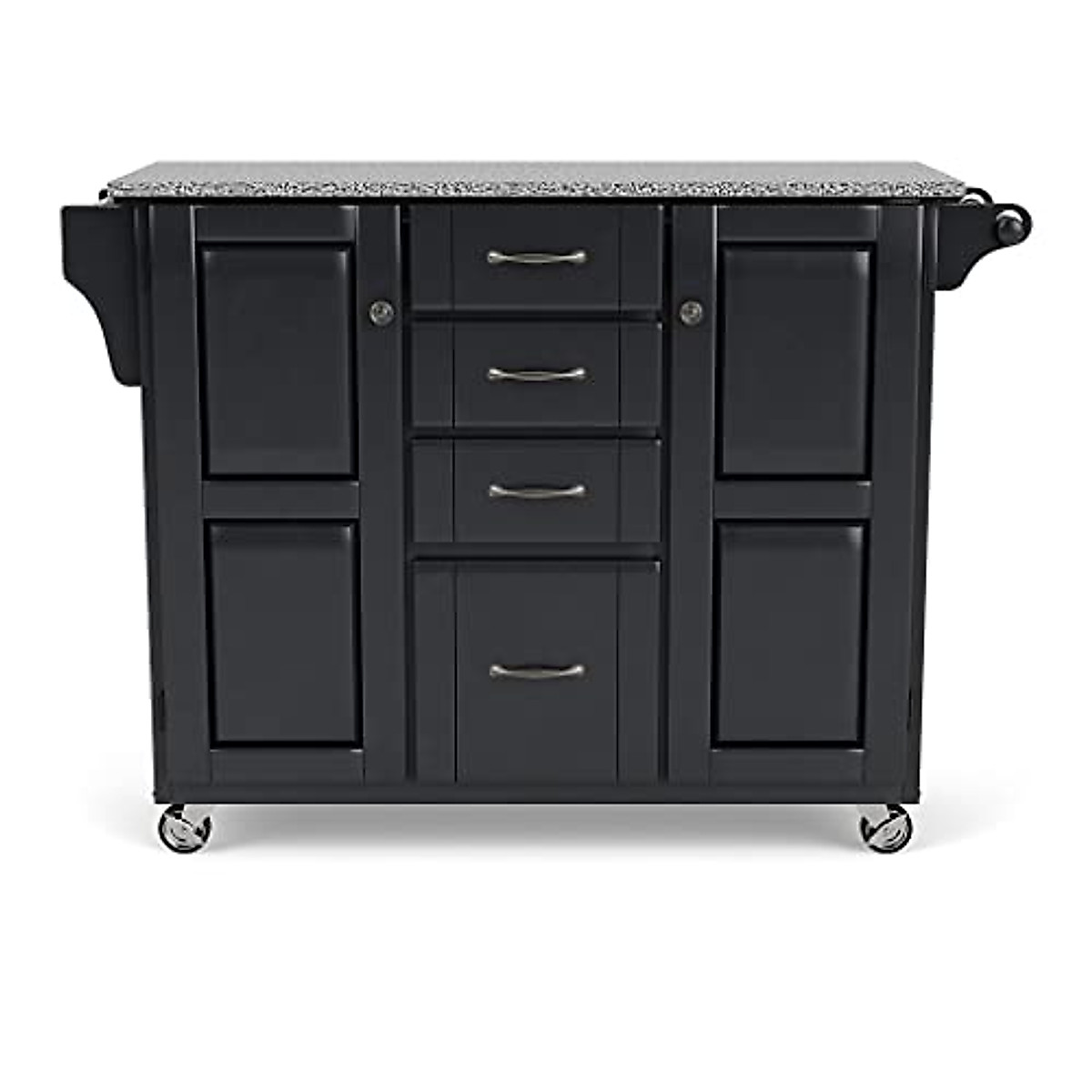 Home Styles Large Mobile Create-a-Cart Black Finish Two Door Cabinet Kitchen Cart with Salt and Pepper Granite Top, Adjustable Shelving