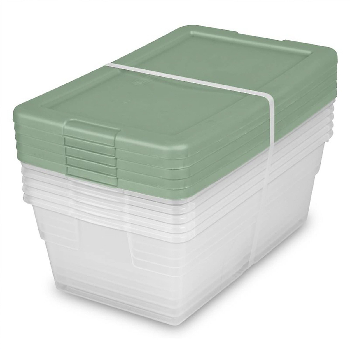 Sterilite Stackable 6 Quart Clear Home Storage Tote Box Container with Handles for Space Saving Household Organization, Crisp Green (10 Pack)