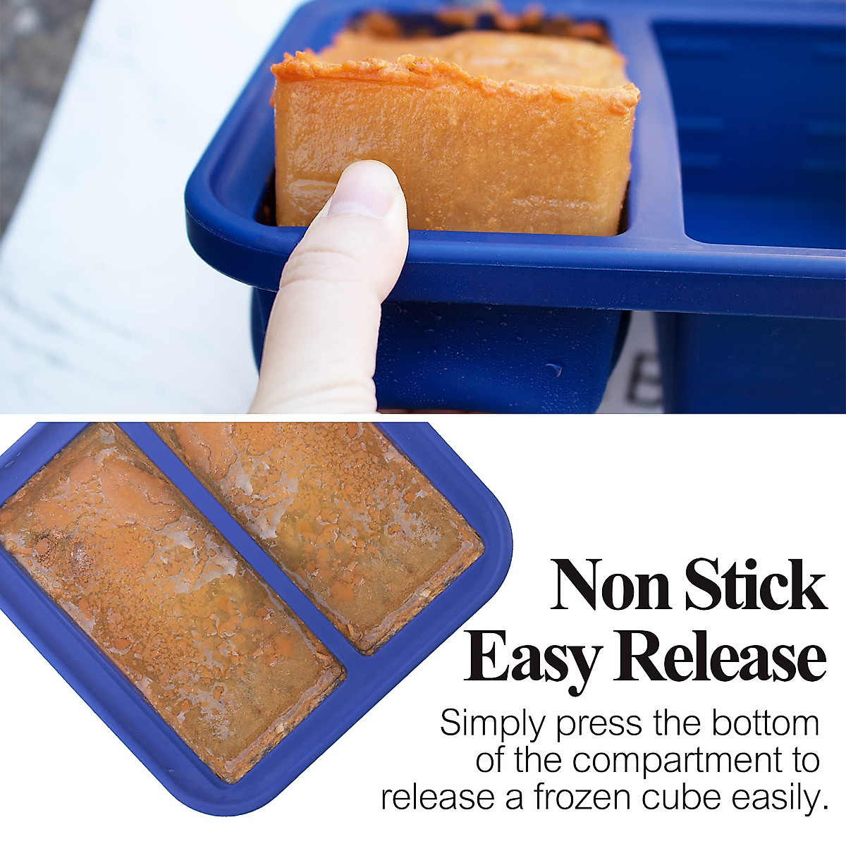 Kinggrand Kitchen 2 Cup Silicone Freezer Trays with Lid 2 Pack Silicone Soup Freezer Molds Make 4 Perfect 2 Cup Portions - Easy Release Soup Freezer Containers for Food Soup, Broth, Stew or Sauce