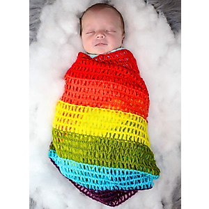 Newborn Baby Stretch Knit Wrap,Photography Photo Props Rainbow Tassel Blanket Include Headband