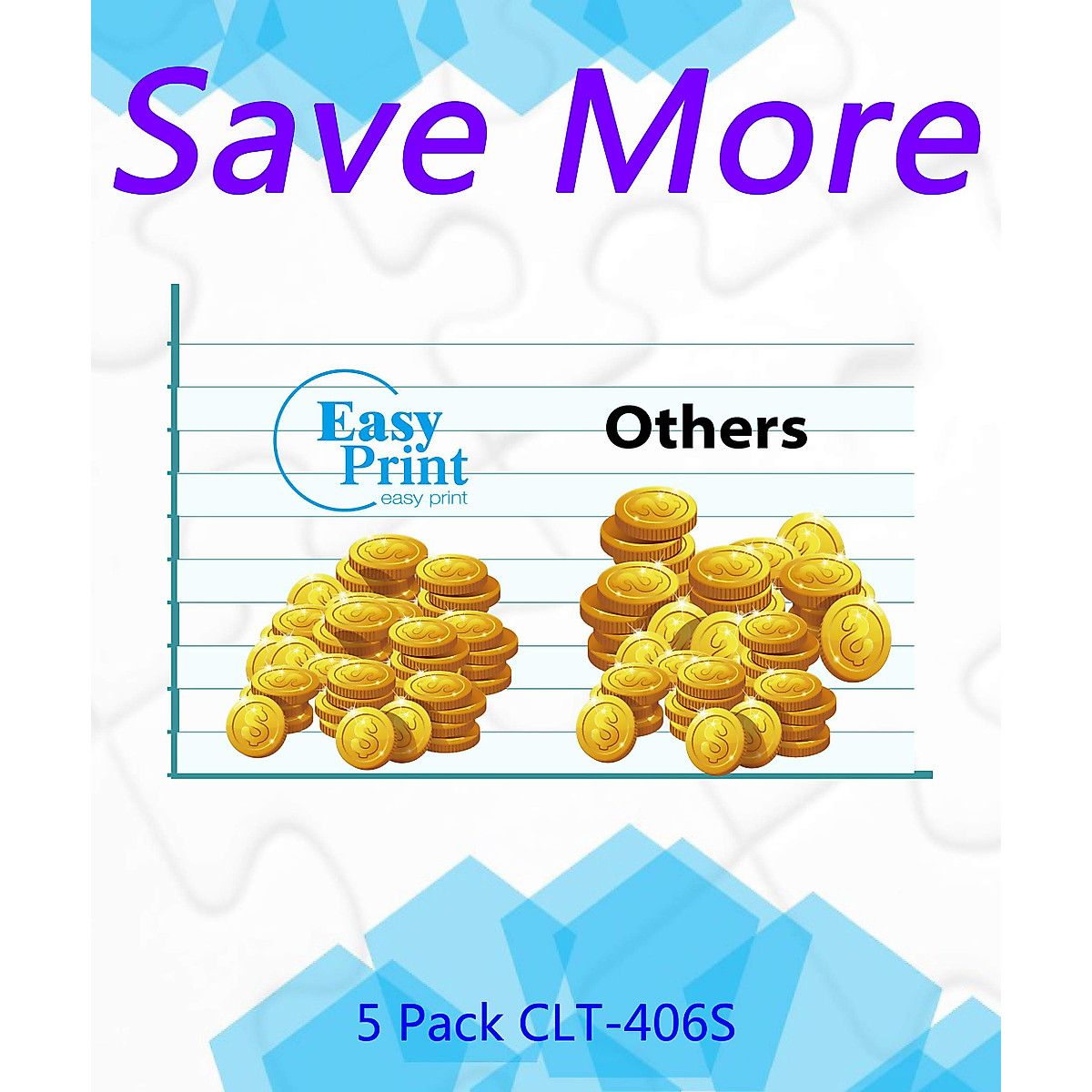 EASY PRINT (5-Pack) Compatible CLT406S Toner Cartridge Replacement for CLT-K406S C406S M406S Y406S Used for Samsung CLX-3305FW CLX-3307FW SL-C460FW SL-C463FW CLP-365W 367W, (2X BK, 1x C, 1x M, 1x Y)