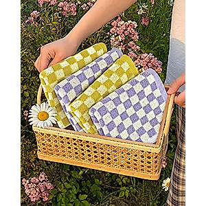 Checkered Hand Towel Set, Soft Quick Dry Bathroom Hand Towels 2 Colors 4 Pack, Retro and Cute Towels for The Whole Family