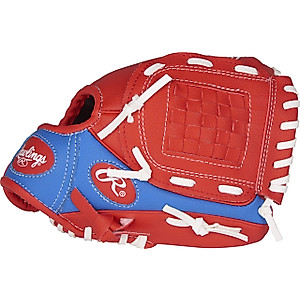 Rawlings | PLAYERS Series T-Ball & Youth Baseball Glove | Right Hand Throw | 9" | Red/Blue with Ball