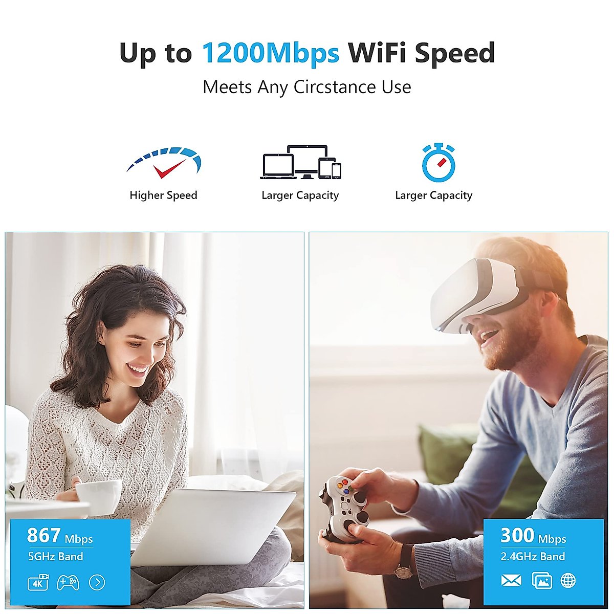 WiFi Extender 1200mbps| Covers Up to 1000 Sq. Ft and 20 Devices | WiFi Extender Signal Booster for Home |Ethernet Port, Access Point and Wall Plug