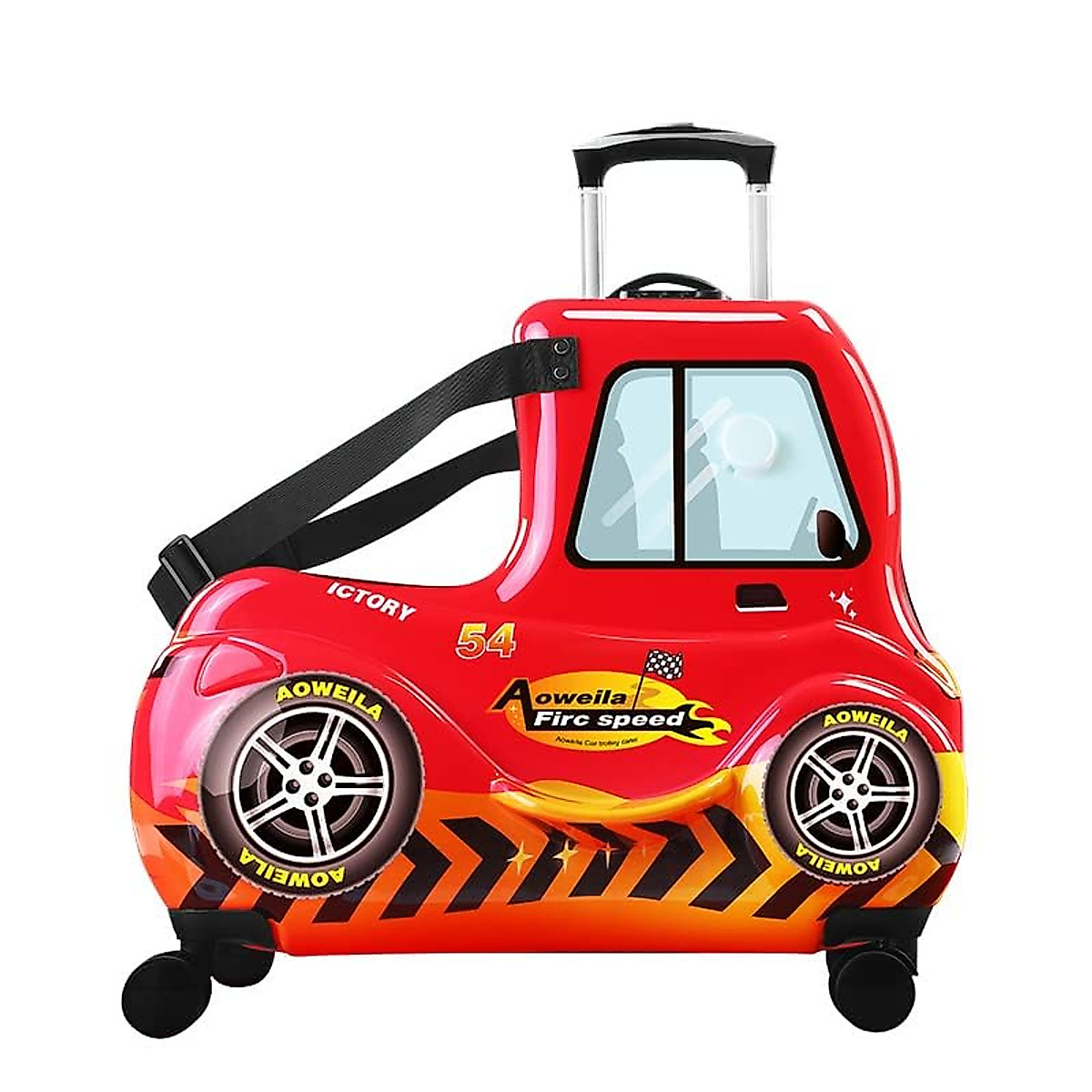 AO WEI LA OW Kids Ride-On Luggage with Wheels Suitcase Fits to Toddler Aged 3-12 Years old （Red Car Checked-Large 25-Inch