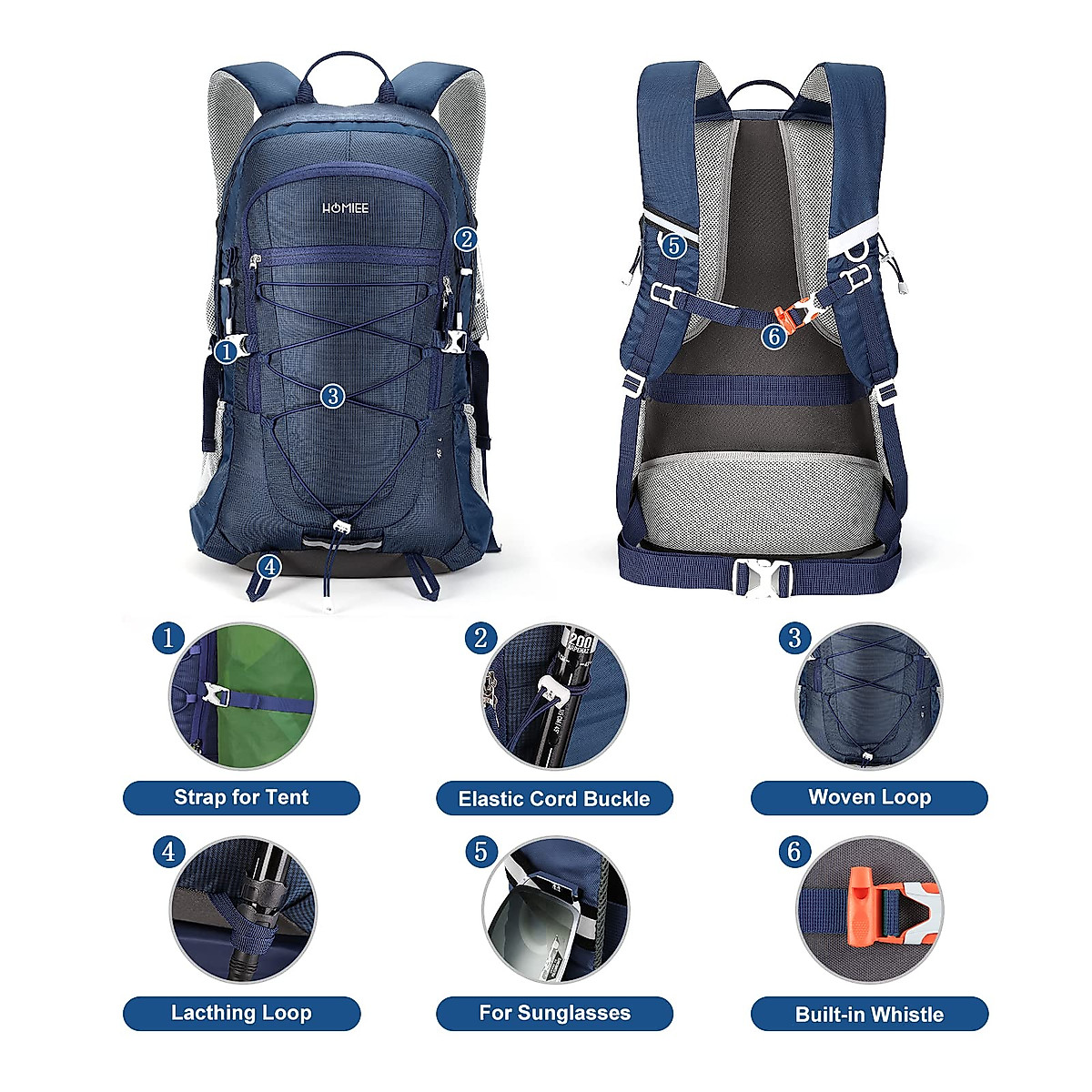 HOMIEE 45L Hiking Backpack Lightweight Travel Backpack Outdoor Camping Daypack for Men Women