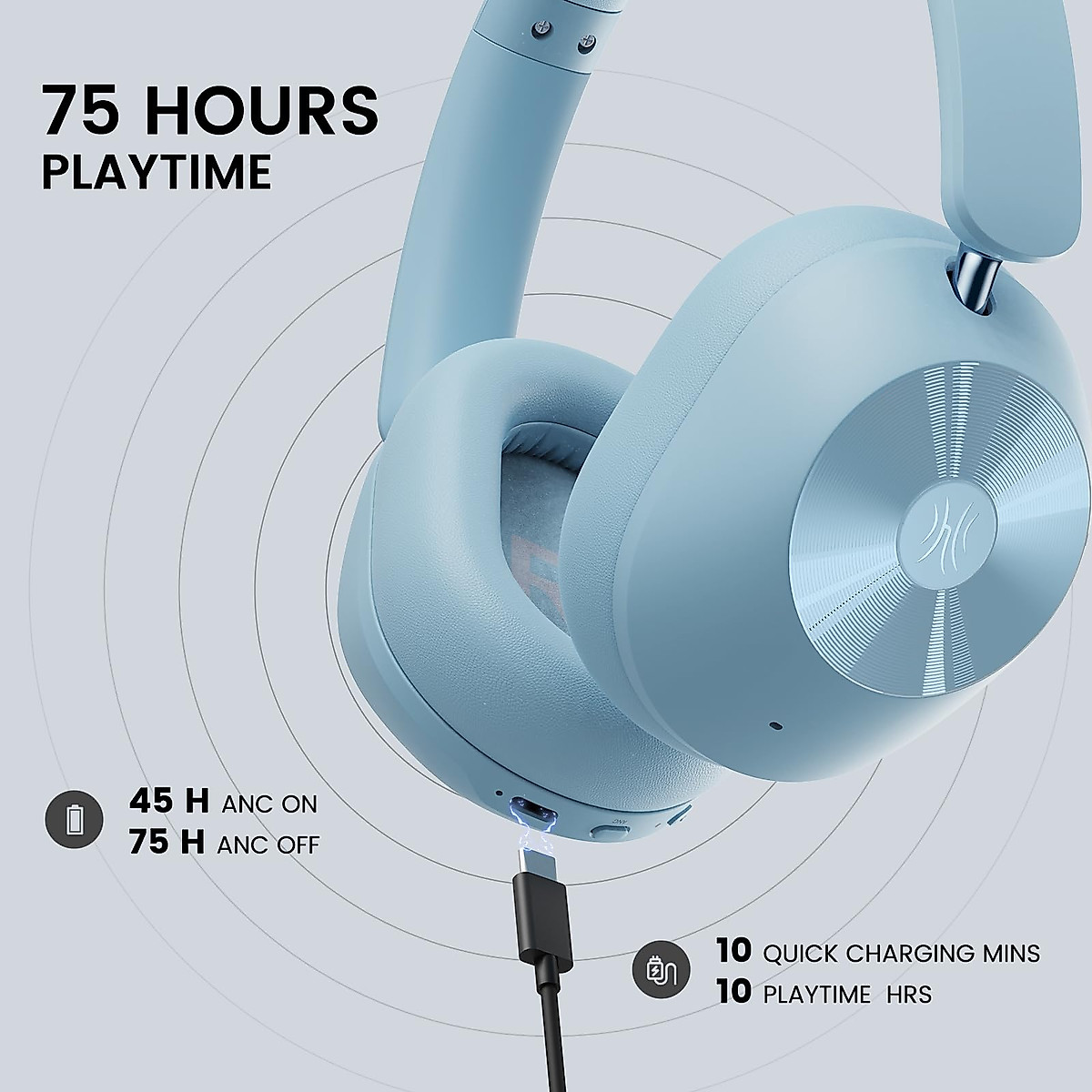 OneOdio Focus A5 Wireless Over-Ear Headphones, Hybrid Active Noise Cancelling, 75H Playtime, Hi-Res LDAC Wireless Audio, Bluetooth 5.4, Built-in Mic for Clear Calls, Low Latency Game Mode