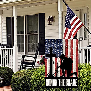 CROWNED BEAUTY Memorial Day American Soldier Cross Garden Flag 12x18 Inch Double Sided 4th of July Patriotic Honor the Brave Independence Outside Yard Decor
