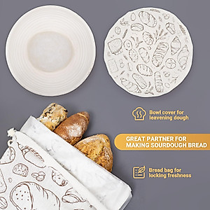 Verigud Bread Bags for Homemade Bread with Bowl Cover, Linen Bread Bag with Inner Lining, Large Sourdough Bread Bags for Homemade Bread Storage, Reusable Bowl Cover with Inner Lining