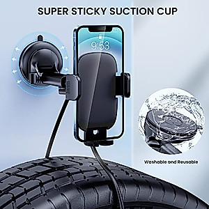 Car Phone Holder Mount [Military-Grade Suction & Stable Hook] Phone Mount for Car Windshield Dashboard Air Vent Universal Hands-Free Automobile Mounts Cell Phone Holder Fit for iPhone Smartphones