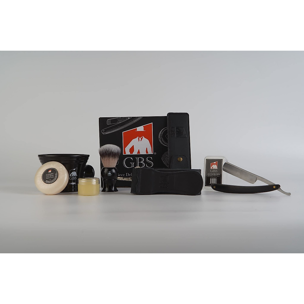 G.B.S Wood Straight Razor, Complete Beard, Shaving kit Box - Mug, Natural Soap, Brush, Alum Block, Strop