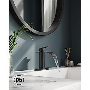 FORIOUS Matte Black Bathroom Faucet, Waterfall Bathroom Sink Faucet for 1 Hole or 3 Holes, Single Handle Vanity Faucet with Metal Pop up Drain, Stainless Steel Basin Sink Faucet Tap for RV Lavatory