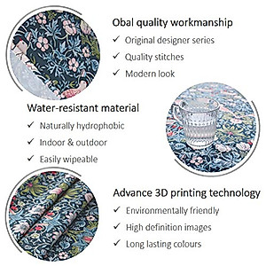 Obal William Morris Tablecloth Original Design Green Table Cloth for Rectangle Tables Wipeable Polyester Fabric Table Cover Kitchen Dinning Decorations Washable, 91"x55" (Strawberry Thief)