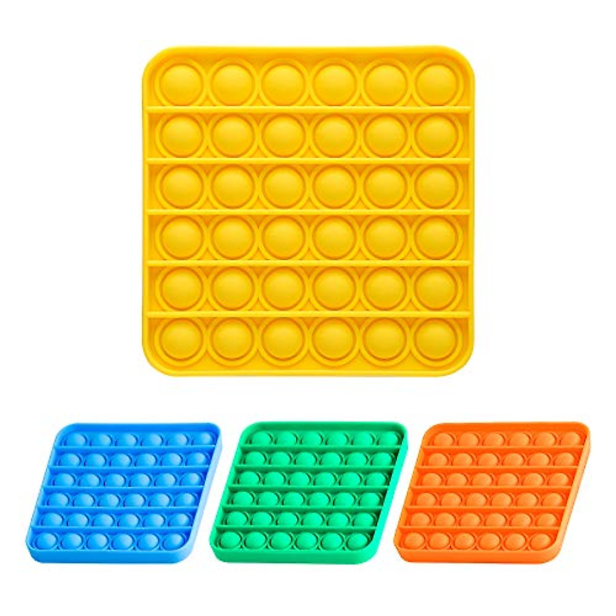 NiHealth Fidget Pack 4-Pack Push Pop Bubble Fidget Sensory Toy, Fidget Toys for Stress Anxiety Relief, Bubble Popper Fidget Toy, Silicone Squeeze Toy for Kids Adults (4 Colors Square)