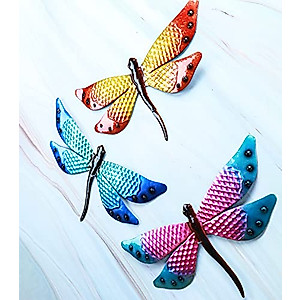 Cruis Cuka Metal Wall Décor Yard Art Cute Dragonfly Wall Sculptures Garden Decorations for Outside - Set of 3