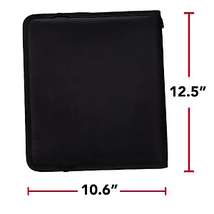 Case-it Padfolio with 1" Removable O-Ring Binder, with 5-Color Tabbed Expanding File Folder, Mesh Pockets, Pen Loops, Secure Elastic Strap Closure, Slim-700-FN, Black