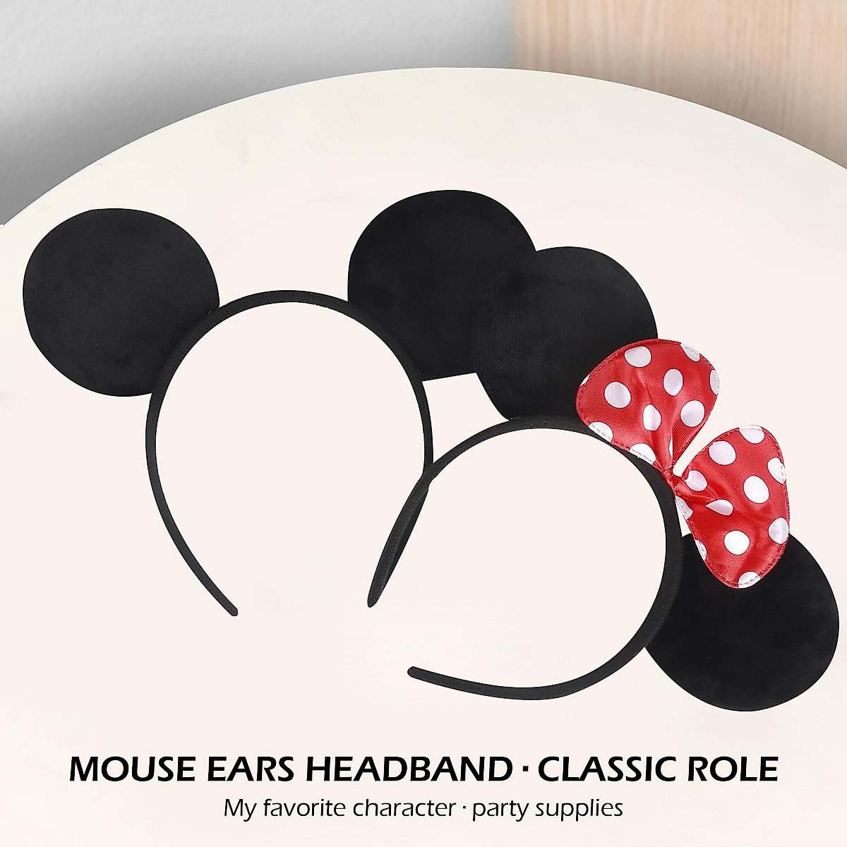 Lucky Will 20 Pack Mouse Ears Headband Classic Solid Black and Red Bow Ears Headbands Bulk for Kids and Adults - Boys & Girls Mouse Themed Birthday Party Supplies