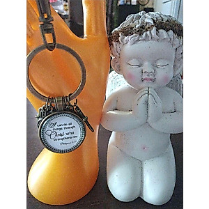 Unisex Christian Keychain, purse charm, zipper pull with I can do all things through Christ and Armor of God Tibetan Bronze Charms