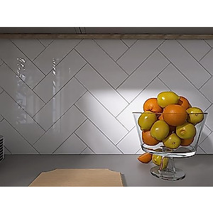Avant Decor | Sample Tile | Stone Composite Subway Solid Color Tiles | Peel and Stick Kitchen Backsplash Tiles | Wall Tiles | 4” x 12” | Bex Metro Glossy Cotton
