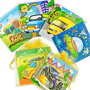Vileafy 6 Pack Wooden Puzzles for Kids Ages 3-5 Years Old, 16 Pieces Preschool Puzzles for Boys and Girls with Organza Bags