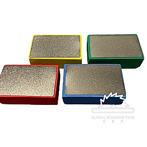 Diamond Hand Polishing Pads for Sanding & Grinding Stone, Concrete, Glass, Ceramic, Tile - 4 Pack Grit #60#100#200#400
