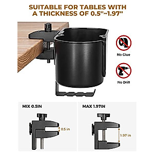 yamagahome Desk Cup Holder, 2 in 1 Table Cup Holder with Headphone Hanger, Anti-Spill Tableside Cup Holder for Water Bottles, Wheelchairs, Workstations, Gaming Desk Accessories
