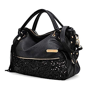 Cayla Women Leopard Print Shoulder Bag Totobag Large Hobo Purse with Tassel (Black)