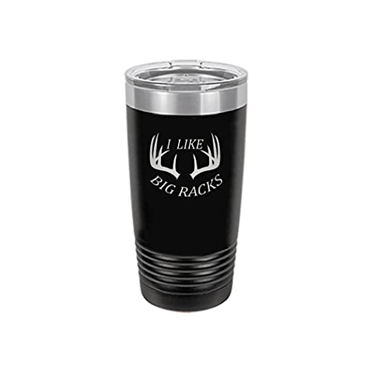 Rogue River Tactical Funny Hunting 20 Oz. Travel Tumbler Mug Cup w/Lid Vacuum Insulated Hot or Cold I Like Big Racks Hunter Gift (Black)