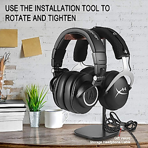 G GVOEARS Headphone Stand, Walnut Wood Headset Stand, Support Dual Headphones Suspension & Aluminum Alloy Support Rod Hanger, Dual Headphones Stand,Headset Holder