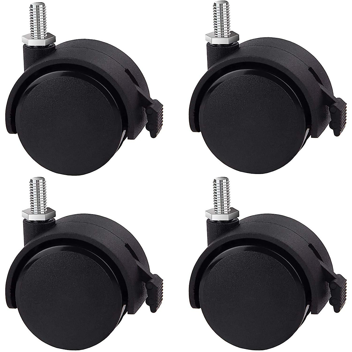 MONOMI 4 Pack 1.5 Inch Nylon Plastic Replacement Caster Swivel Furniture Wheels Floor Protecting Office Chair Swivel Caster Threaded Stem with Brake Black