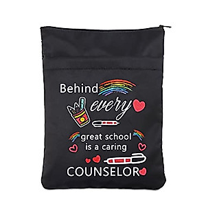 BAUNA Book Sleeve for School Counselor Book Nerd Book Sleeves Behind Every Great School Is a Caring Counselor Office Supplies Bag (School Counselor Book Sleeve)