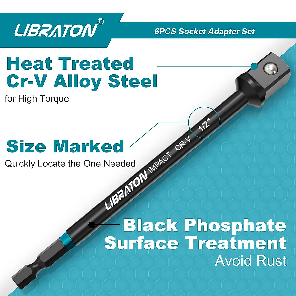 Libraton Impact Grade Socket Adapter Set, 3" & 6", Drill Socket Adapter, Impact Socket Adapter, Socket Driver Adapter, Drill Socket Adapter Extension, with Storage Bag