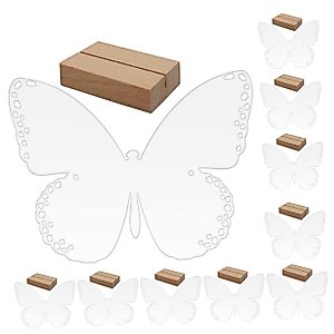 PLAFOPE 10Sets Transparent Butterfly Acrylic Sign Blanks with Wooden Stands Decorative Butterfly Shape Table Signs for Weddings Parties and Events Ideal for Table Decor and Place Settings