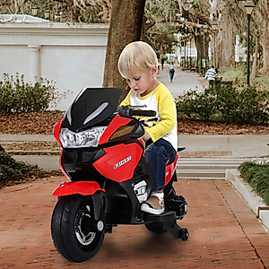 TOBBI 12V Kids Ride On Electric Motorcycle, Toddler Dirt Bike Training Wheels, Battery Powered Motorbike for Kids with LED Lights/Music/USB/Pedal, Ideal Gift for Children Boys Girls-Red