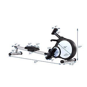 GYMAX Magnetic Rowing Machine, 16-Level Resistance Adjustable Rower with LCD Monitor, Heart Rate Sensor for Cardio Exercise, Home Gym Workout