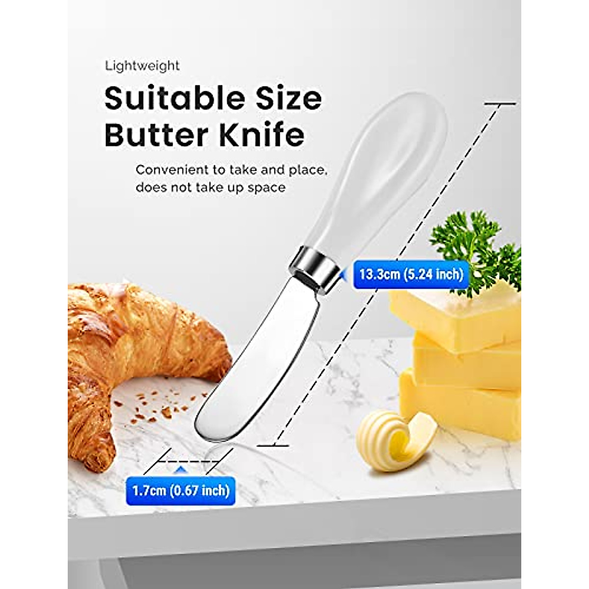 2 Pack Stainless Steel Butter Spreader Knife, Butter Knife with White Porcelain Handle, Cheese Butter Spreader Knives for Kitchen