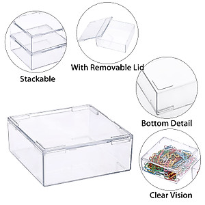 BTSKY Clear Plastic Small Storage Containers with Lid Mini Clear Boxes for Organizing Stackable Paper Clips Holder Multi-use Bead Organizers for Clips, Rhinestones, Hairpins and Candy, 4PCS Square