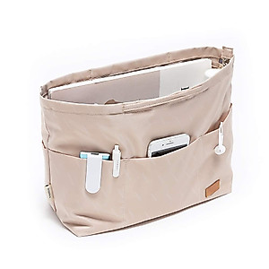 iN. Purse Organizer Insert with zipper Nylon fabric for women Handbags & Totebag beige Size: Large: 15.7"(Top)/12.2"(Bottom) L × 4.9" W × 10" H
