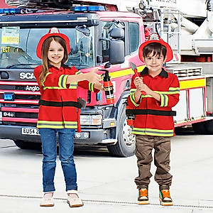 Firefighter Costume for Kids - Fireman Toddler Dress Up Set for Pretend Play or Birthday Party - Red Fire Fighter Uniform with Accessories for Boys and Girls