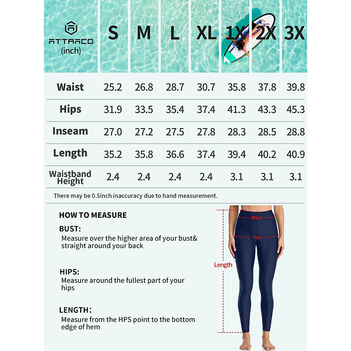 ATTRACO Women's Swim Tights Swimming Leggings Long Swimming Pants Black M