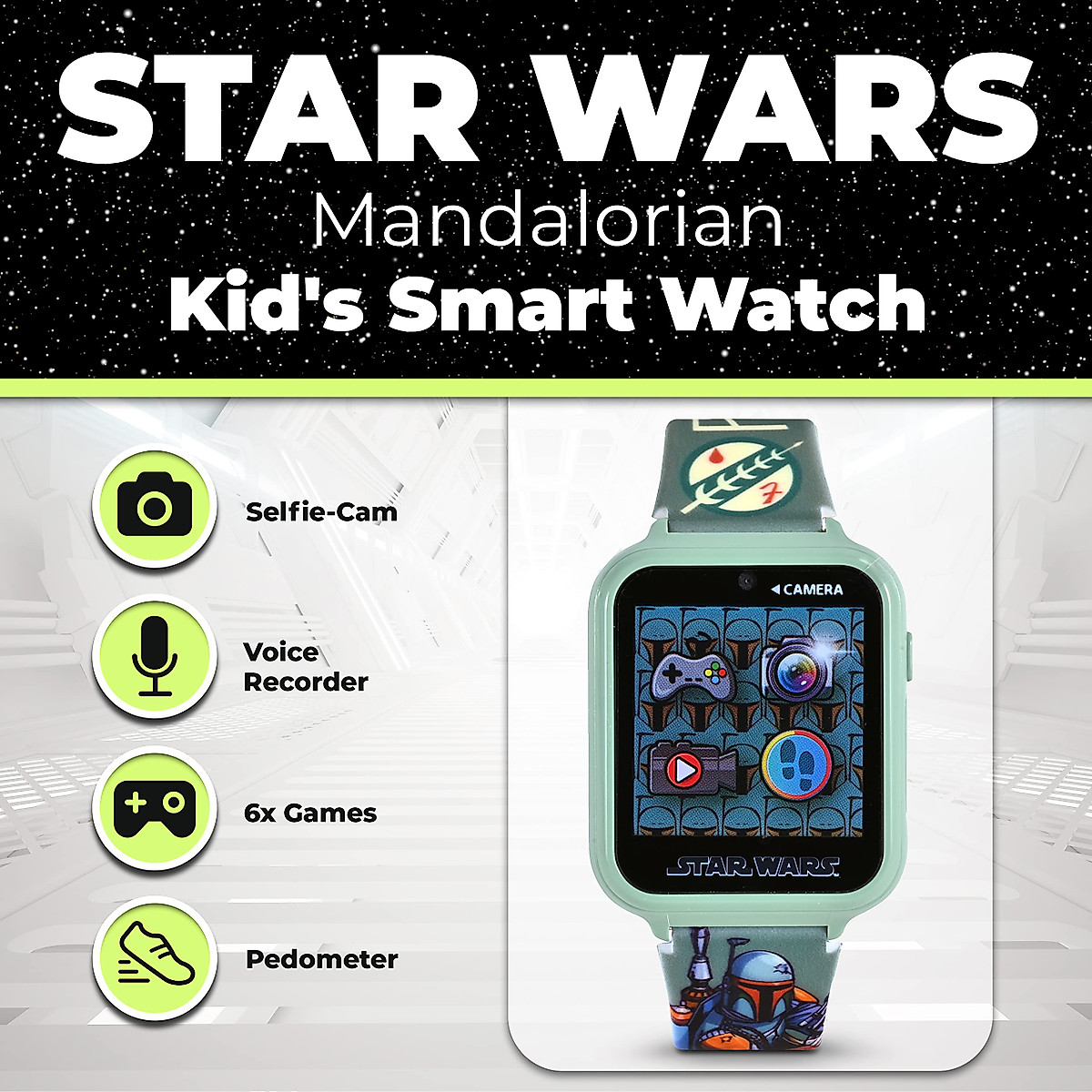 Smart Watch for Kids – Boba Fett Star Wars Kids Watch with Camera, Games, Voice Recorder, Pedometer, Calculator – Interactive Girls and Boys Watch Ideal for School, Everyday Wear (BOB4001)